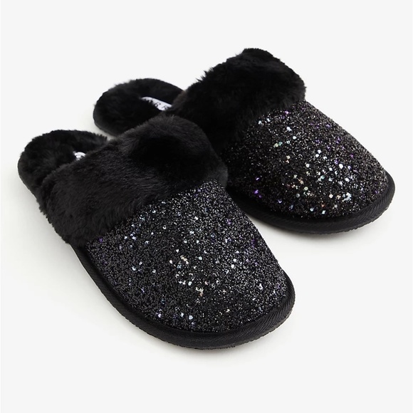 torrid | Shoes | Torrid Slippers 3 Ww Wide Black Glitter Faux Fur ...